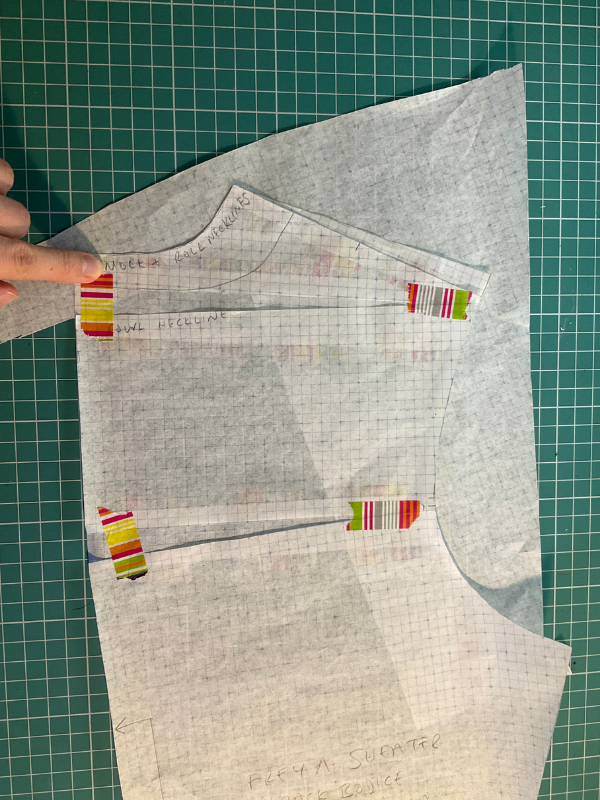 Rounded back adjustment without centre back seam or shoulder dart