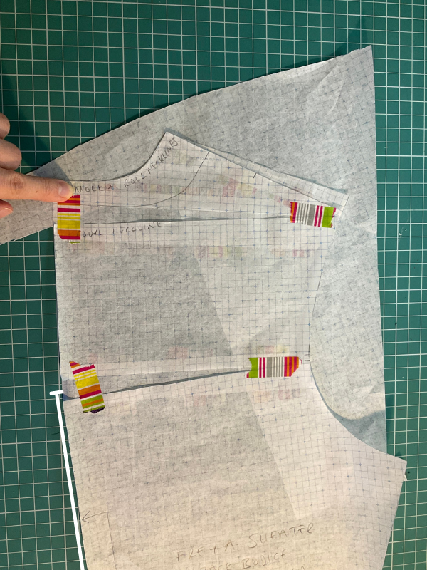 Rounded back adjustment without centre back seam or shoulder dart
