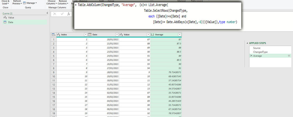 Creating the Rolling Average using M code | Calculating the Rolling ...