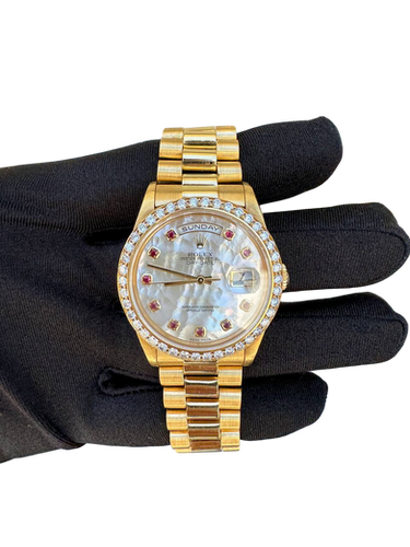 Rolex Day-Date 36mm President mop ruby dial diamond bezel 18k yellow ...