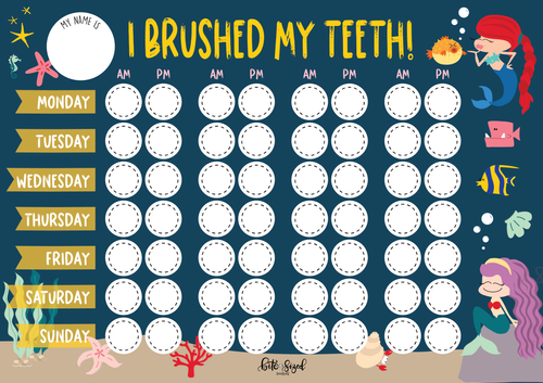 I Brushed My Teeth! - Mermaid Rewards Chart | Bite-Sized Doodles
