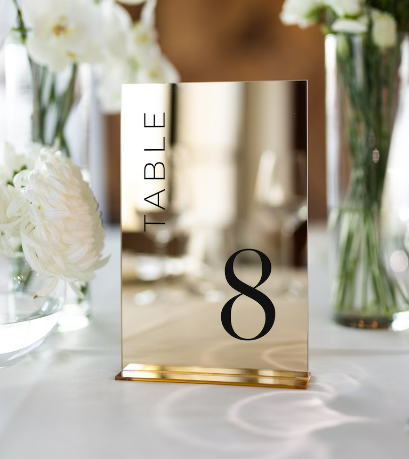 Gold Square Mirror Table Numbers | Sage Hill Rentals