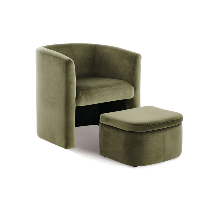 Olive Barrel Chair & Ottoman | Sage Hill Rentals