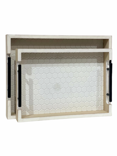 White Wash Hex Timber Rectangular Trays Set Of 2 | Gift it