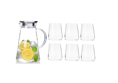 Deli Clear Metal Lid Jug And 6 Cups Sets | Gift it