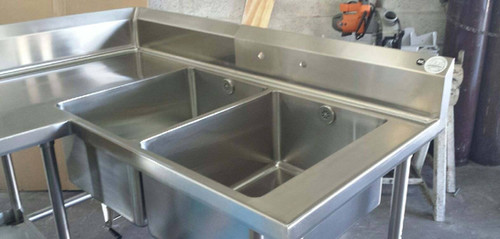 Stainless steel L-Shape table with 2 compartment sink. | Stainless Depot