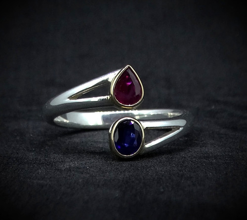 Pink & Indigo Sapphire 18ct Gold & Sterling Silver Ring | Two Skies