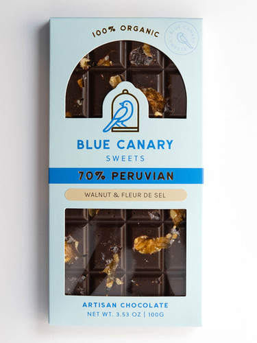 70% Peruvian Dark Chocolate | Walnuts & Fleur de Sel | Blue Canary Sweets