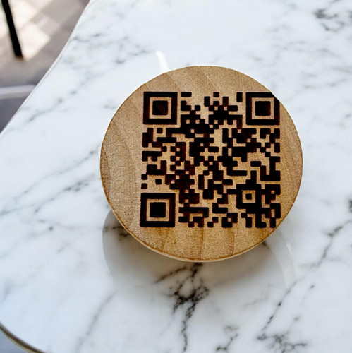 Engraved Wooden QR Code Token | Chick with a Laser