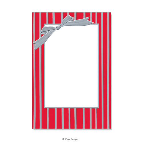 Red & Silver Stripes with Bow Invitation - Blank | faux-designs