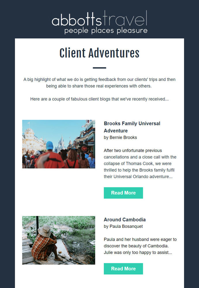 Abbotts Travel Newsletter - Client Adventures
