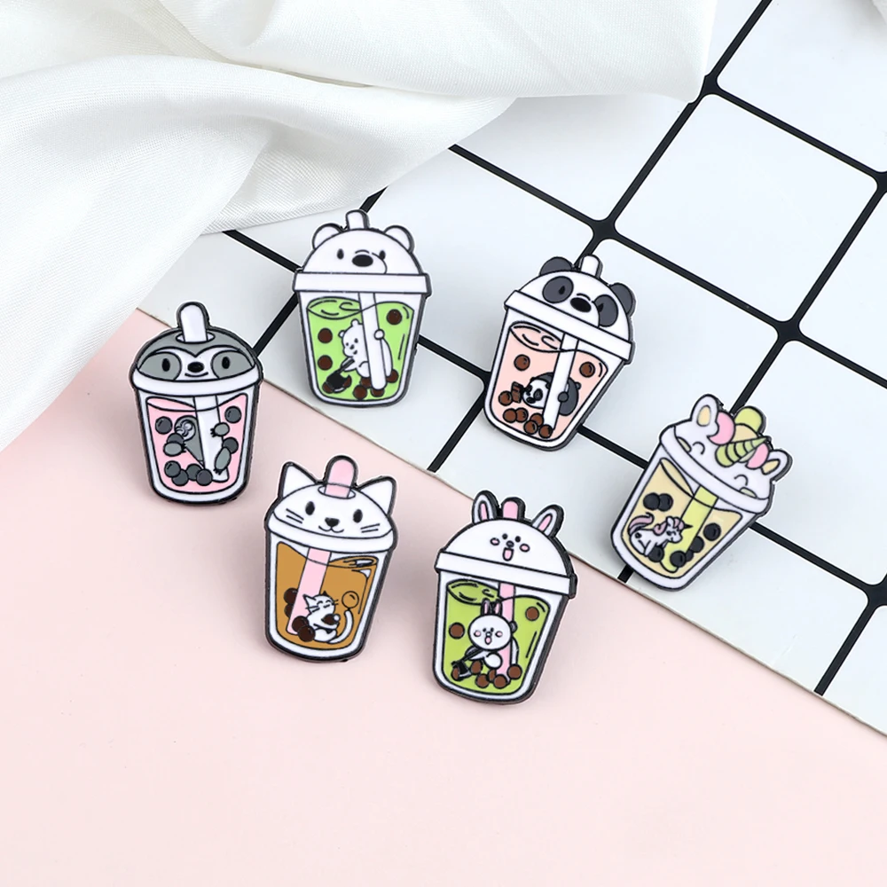 bubble tea cartoon enamel pin badge | lemoncatshop
