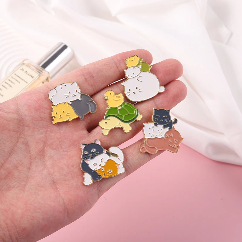 cat stack enamel pin badge | lemoncatshop
