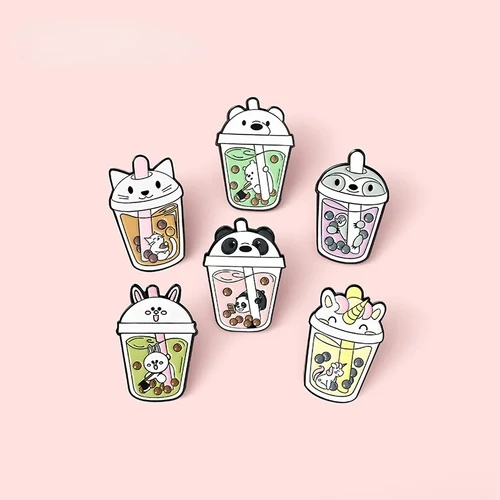 bubble tea cartoon enamel pin badge | lemoncatshop
