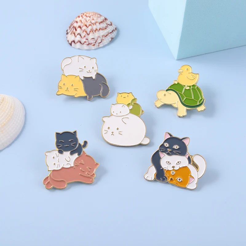 cat stack enamel pin badge | lemoncatshop