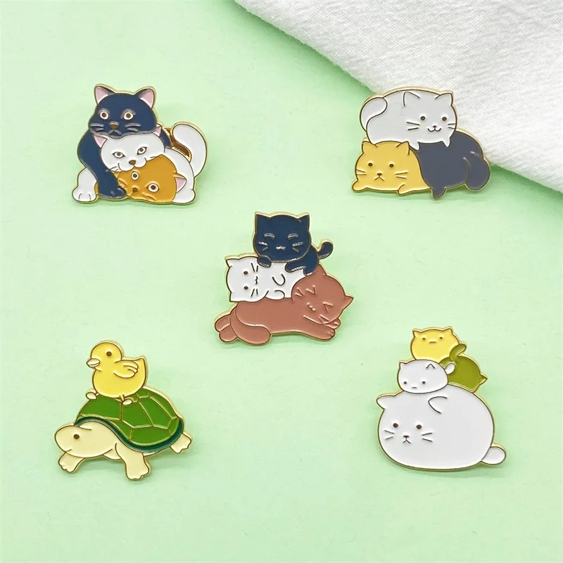 cat stack enamel pin badge | lemoncatshop