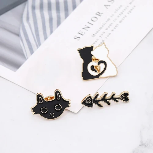 cats and fish enamel pin badges | lemoncatshop