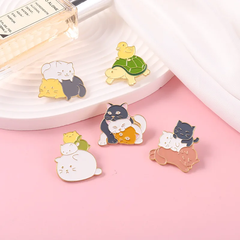 cat stack enamel pin badge | lemoncatshop