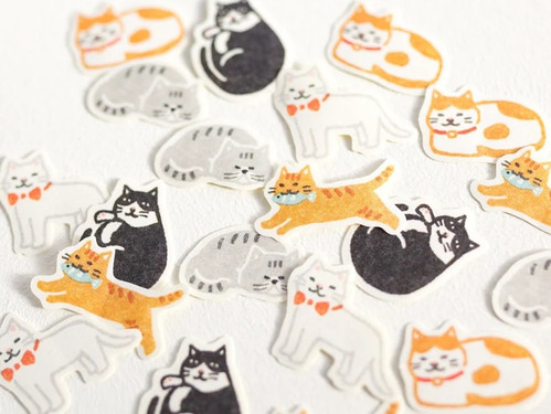 pochitto cute cats japanese paper cartoon sticker flakes | lemoncatshop