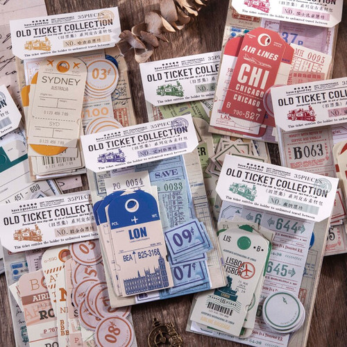 old ticket collection stickers and paper set | lemoncatshop
