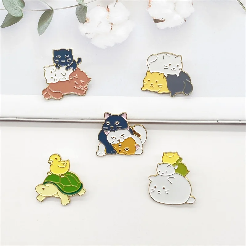 cat stack enamel pin badge | lemoncatshop