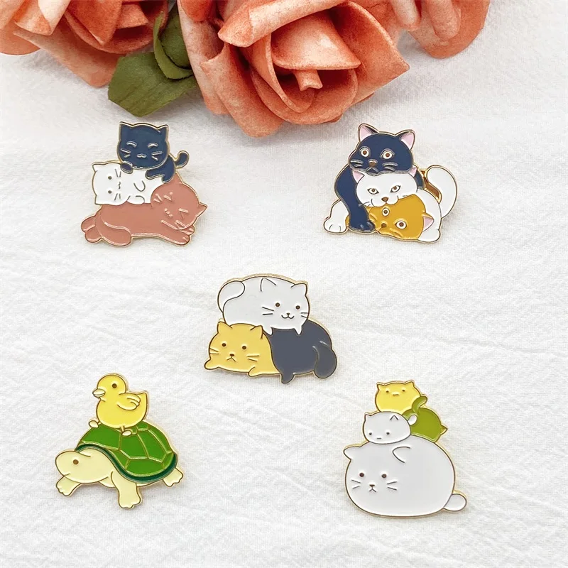 cat stack enamel pin badge | lemoncatshop