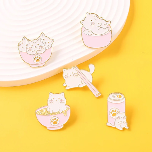 Pink Cats Enamel Pin Badge Lemoncatshop