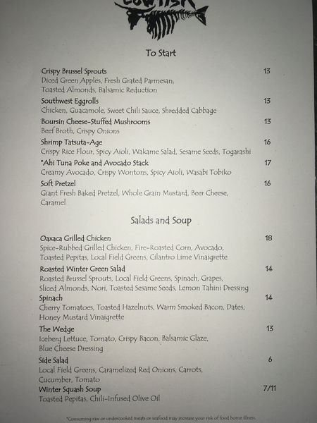 Dinner Menu | Cowfish - Lander, WY