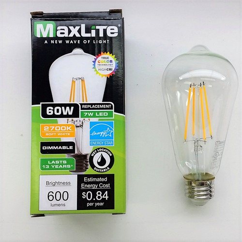 Maxlite 7W Filament LED Light Bulb 2700K Dimmable 60W Equal ...
