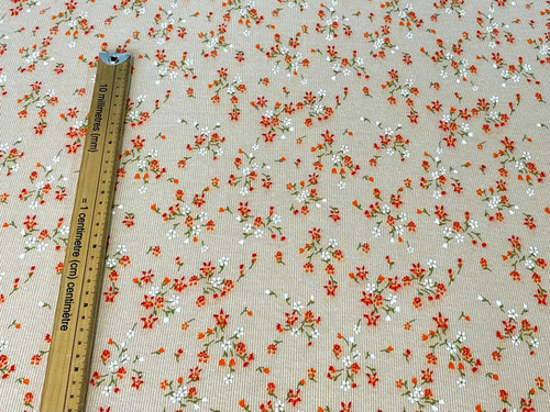 3m for £6 Beige Ditsy Floral 2x2 Ribbing (WH850) | Knighton Fabrics