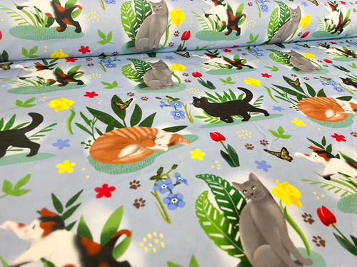 EXCLUSIVE Floral Cats - ITY (Interlock Twist Yarn) | Knighton Fabrics