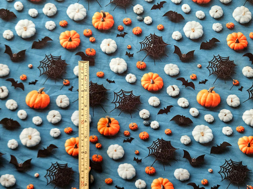 HALLOWEEN 3m DEAL - 3D Blue Spiders/Webs/Pumpkins | Knighton Fabrics