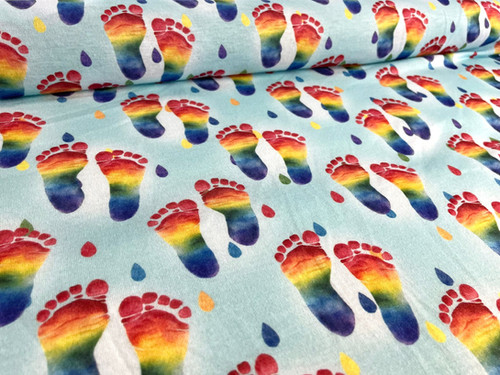EXCLUSIVE Rainbow Footsteps - Spun Polyester Jersey | Knighton Fabrics