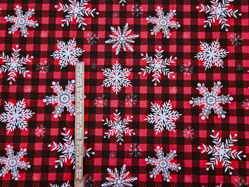 VIP SALE 3m for £9 Red Buffalo Plaid & Snowflakes Scuba Twill (VIP151 ...