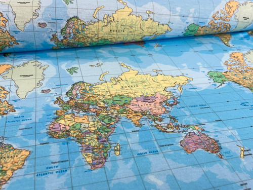World Map (Spun Polyester Elastane) | Knighton Fabrics