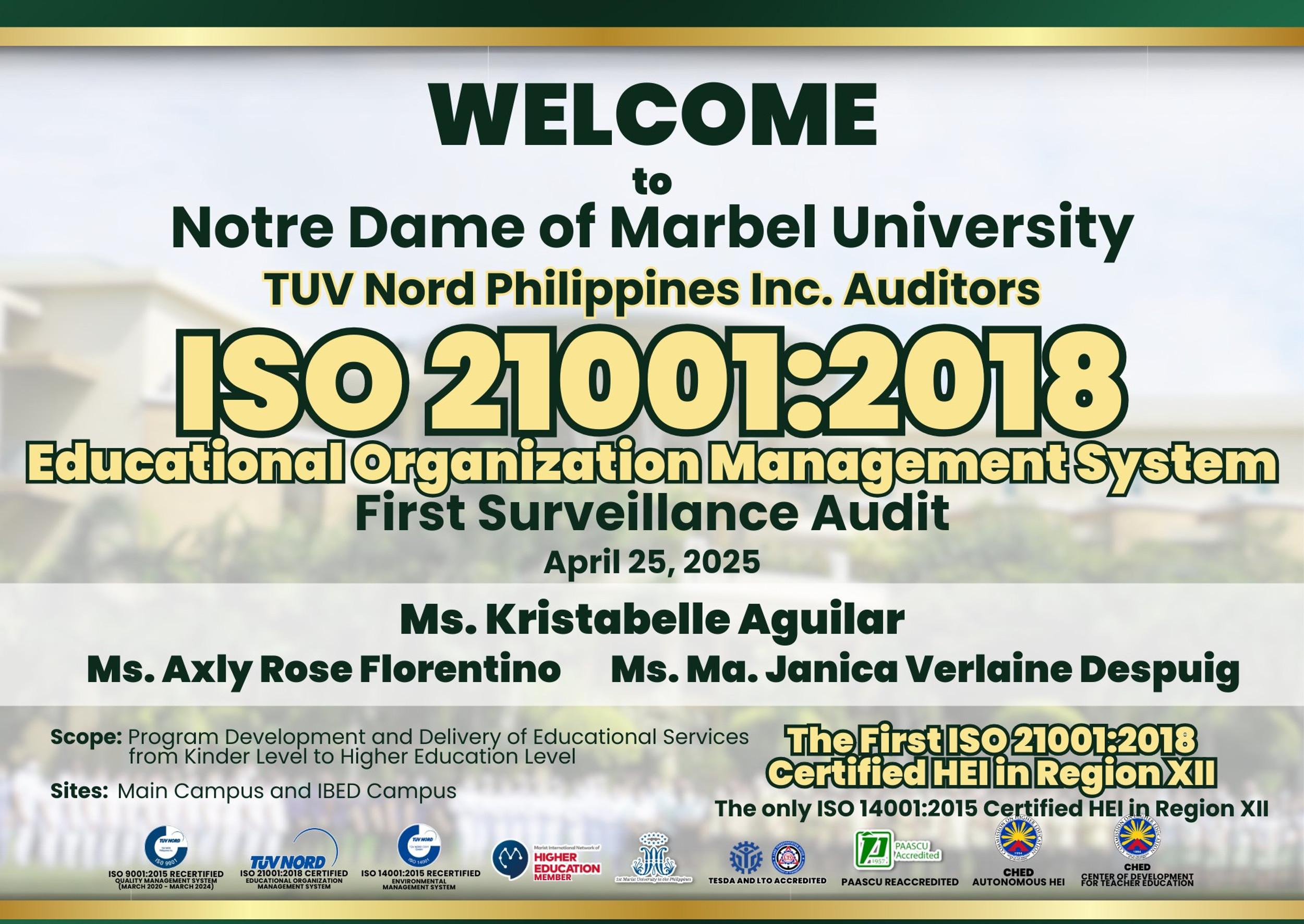 NDMU Welcomes TUV Nord for ISO 21001:2018 First Surveillance Audit