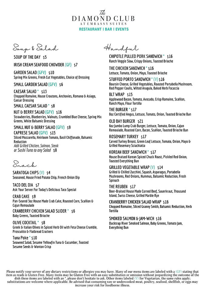 Menu | Diamond Club Embassy