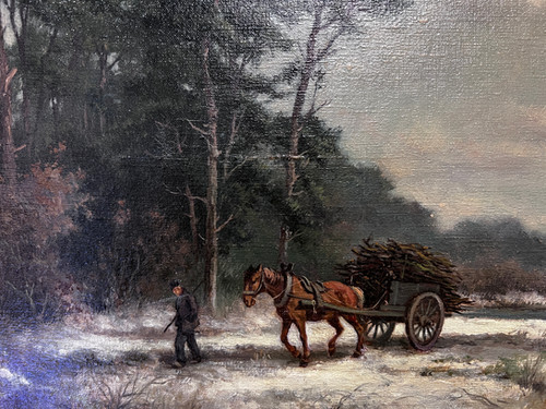 Dorus Arts Winter Scene oil painting of a horse pulling a cart ...
