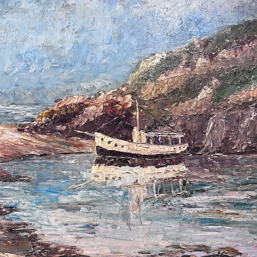 Aldro Thompson Hibbard American painting of a boat reposed at sea ...