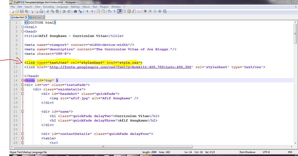 Membuat Curriculum Vitae dengan Format HTML
