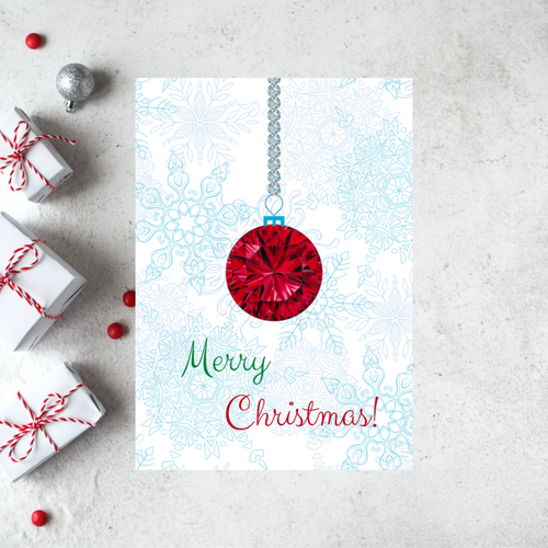 Merry Christmas Cards - Ruby Bauble - 10 pack | Gemmology Obsession