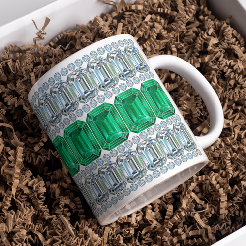 Gemstone Mug - Seven Row - Emerald, Round Diamond, Emerald cut Diamond ...