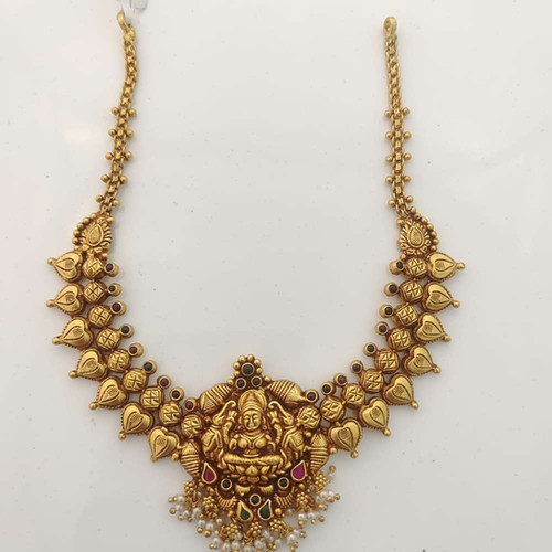 Silver Lakshmi Devi Design Necklace-RCJR557 | Ramala Jewellery