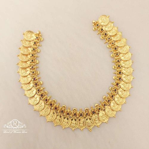 Silver Lakshmi Devi Design Kasula Short Necklace-JR49 | Ramala Jewellery