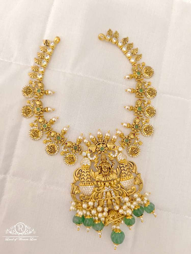Silver Lakshmi Devi Design Necklace-M425 | Ramala Jewellery