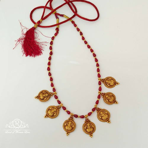 Silver Lakshmi Devi Kasula Design Beads Chain-RCJR675 | Ramala Jewellery