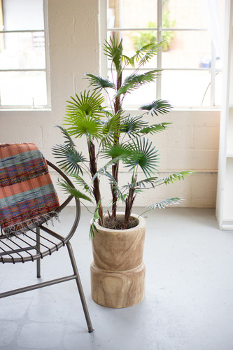 Hand carved wooden pedestal planter | Restoration Lane