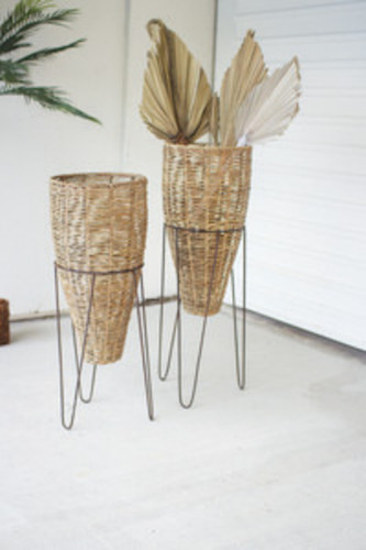 Set of two seagrass cone planters with iron stands | Restoration Lane