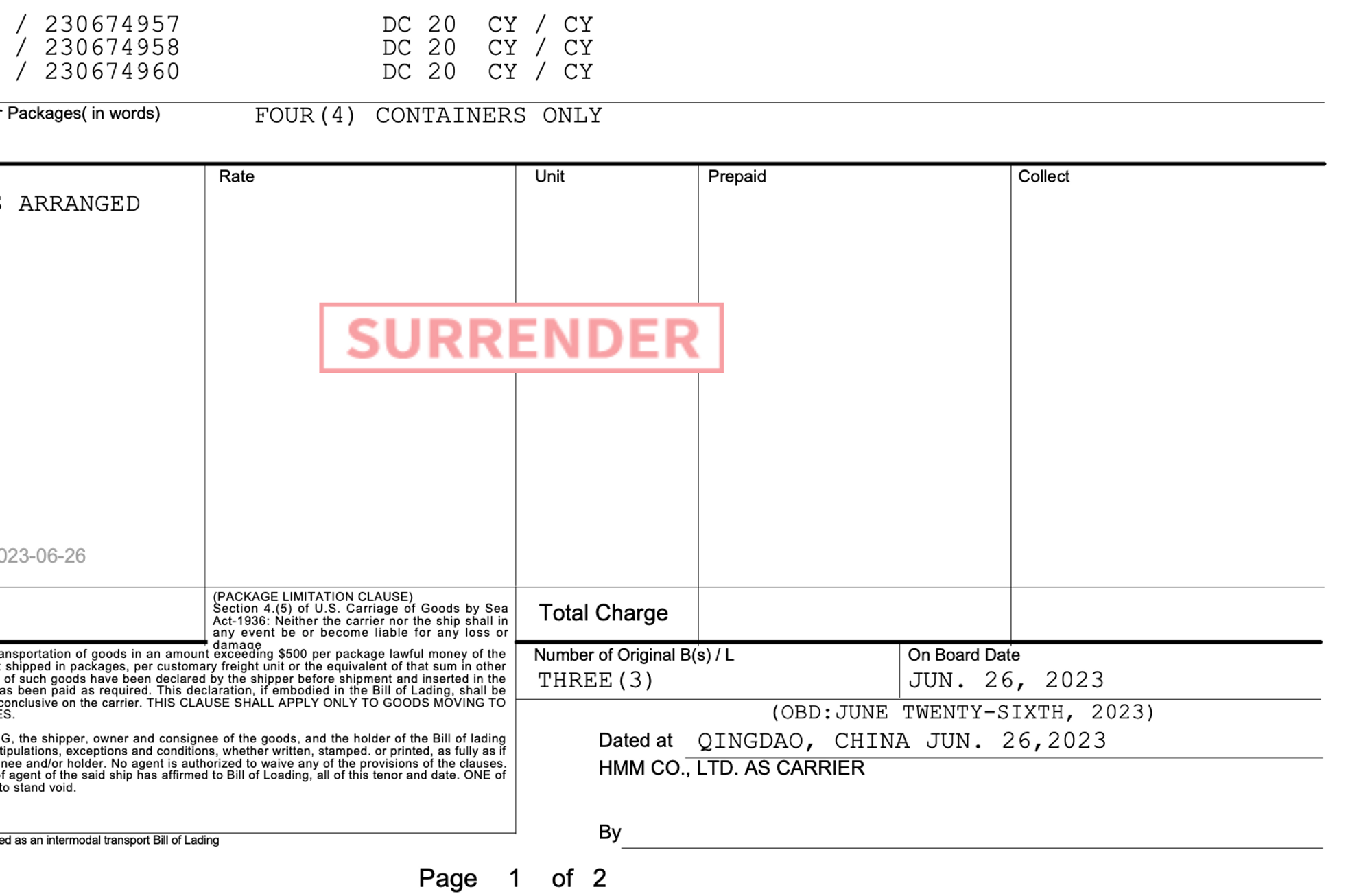 Phân biệt Surrendered Bill of Lading và Original Bill of Lading