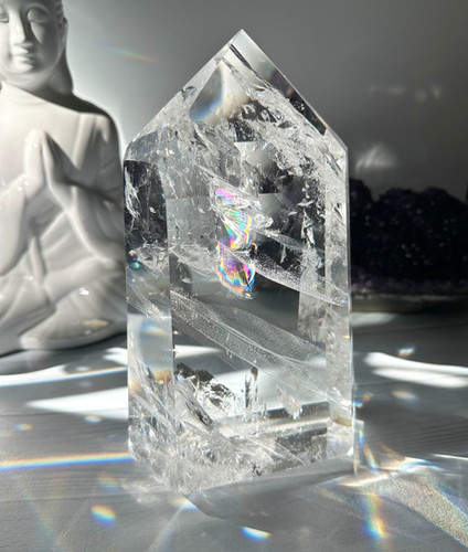 7.8” , 2.4kg Stunning Devic Temple Lemurian Quartz Point with Rainbow ...